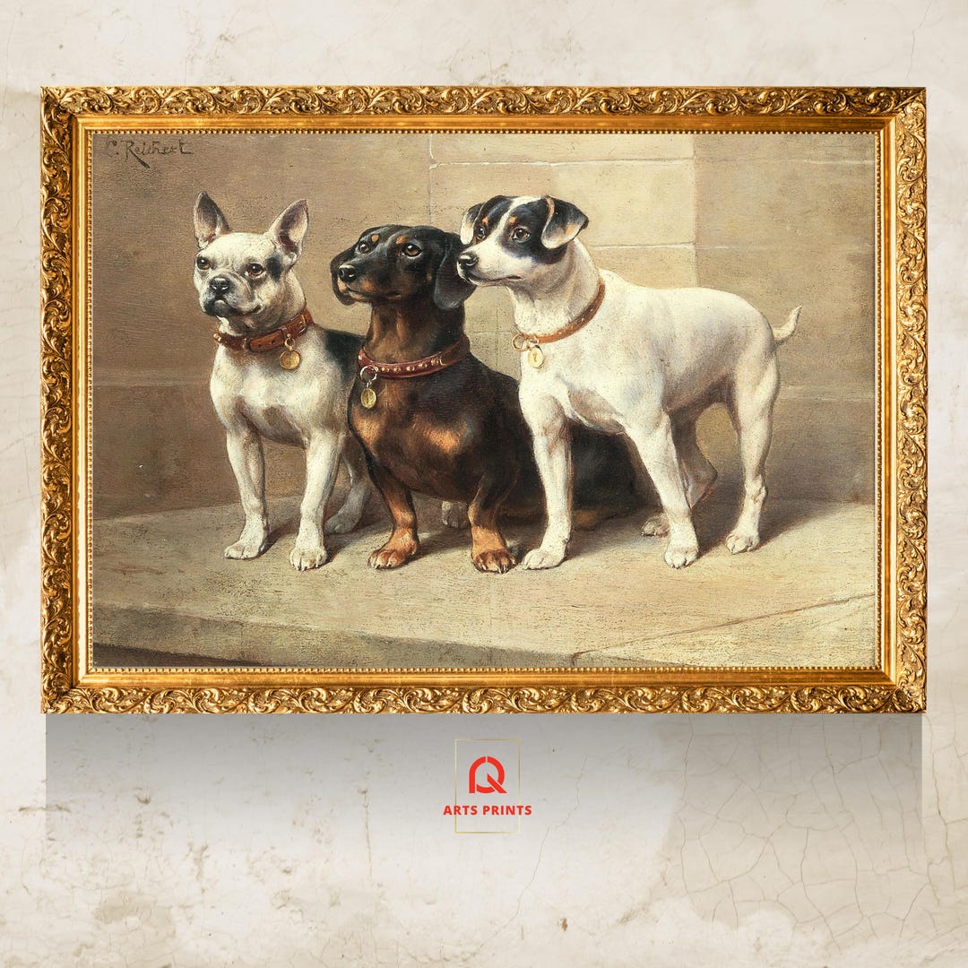Portrait of Three Dogs, Classical Animal Oil Painting Art, Dog Themed ...
