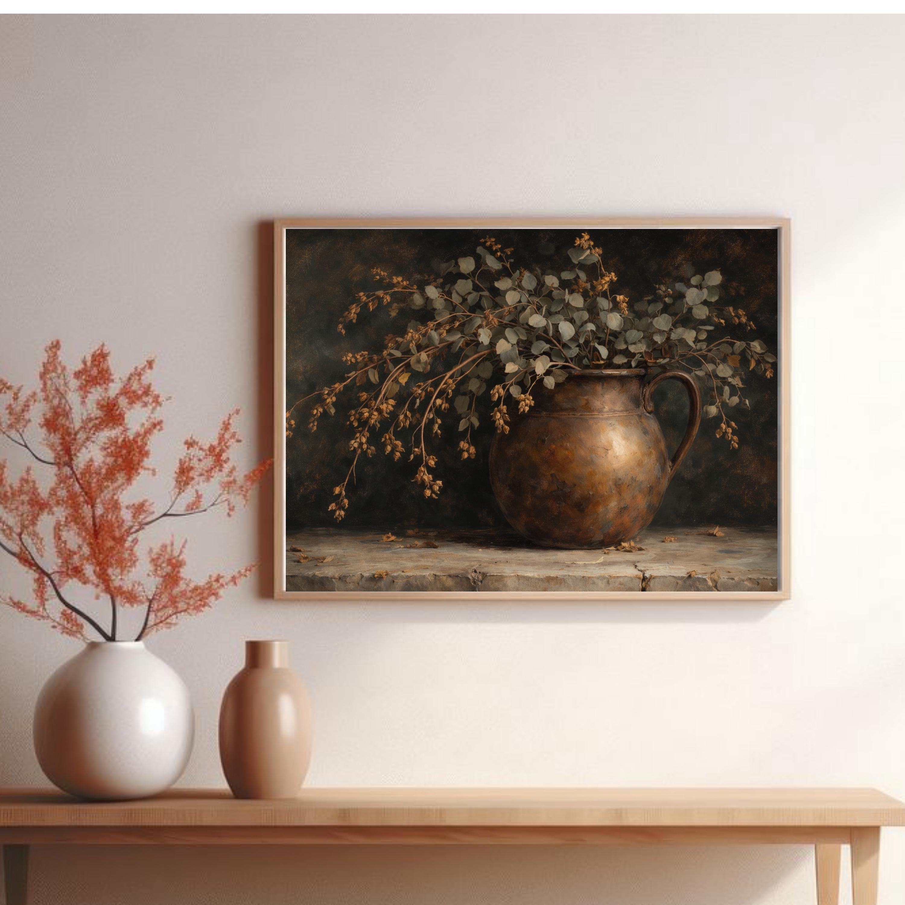 Brown Vase Still Life Print: Vintage Floral Rustic Art - Etsy