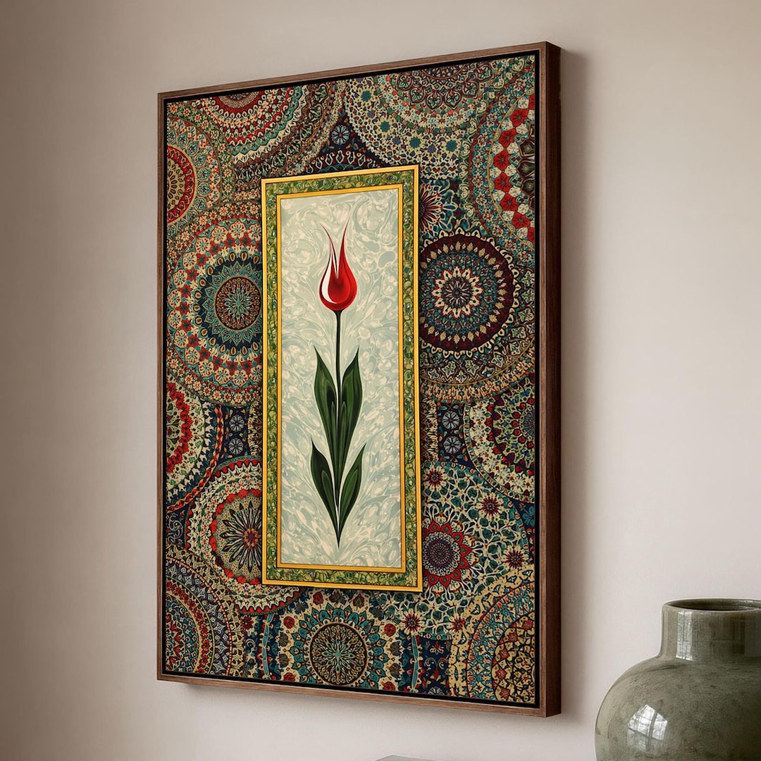 Turkish Tulip Ebru Art Print, Ottoman Floral Wall Decor, Islamic ...