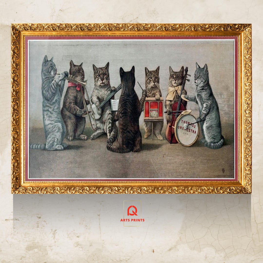 Musician Cats Orchestra, Vintage Art Print, Funny Cat Orchestra, Retro ...