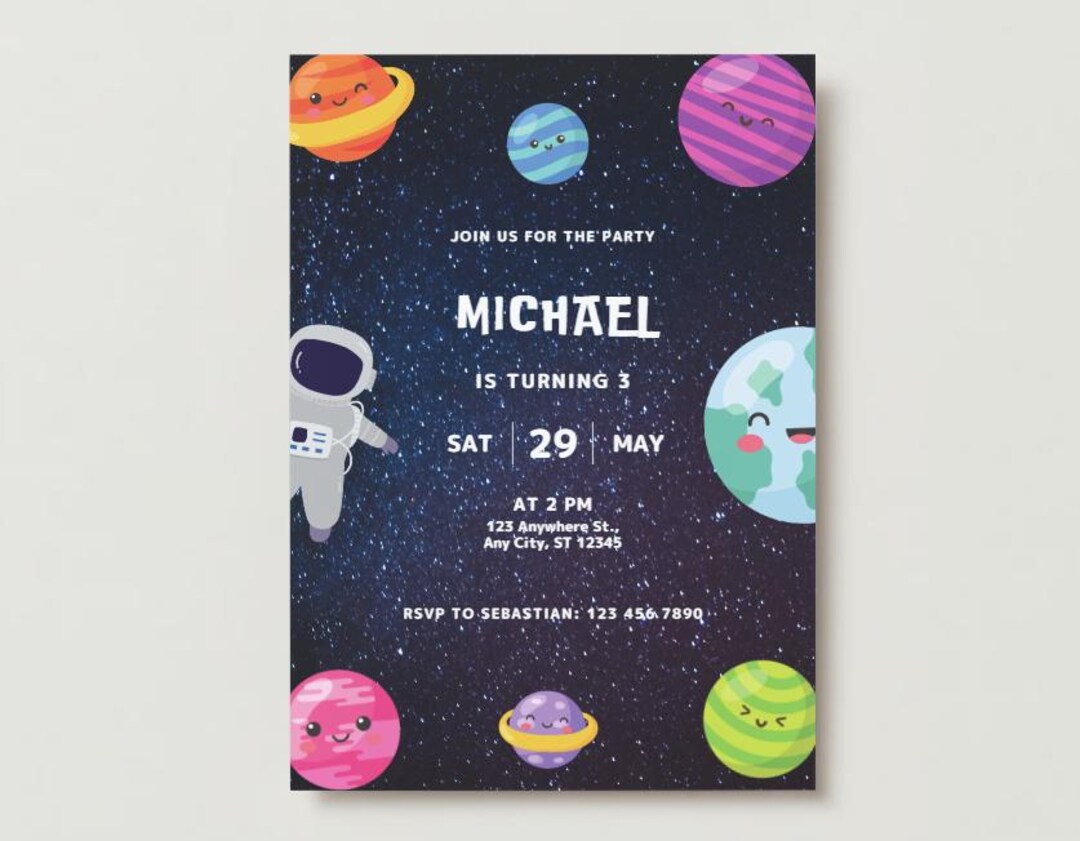 Editable Space Birthday Party Invitation, Test Invitation, Electronic ...