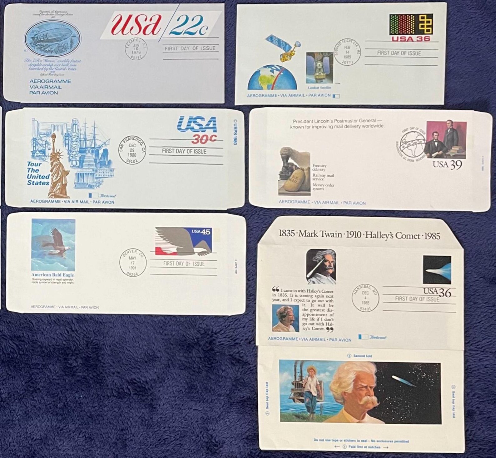 Collection of 12 US AIRMAIL AEROGRAMMES First Day Covers, UC44-UC63 ...