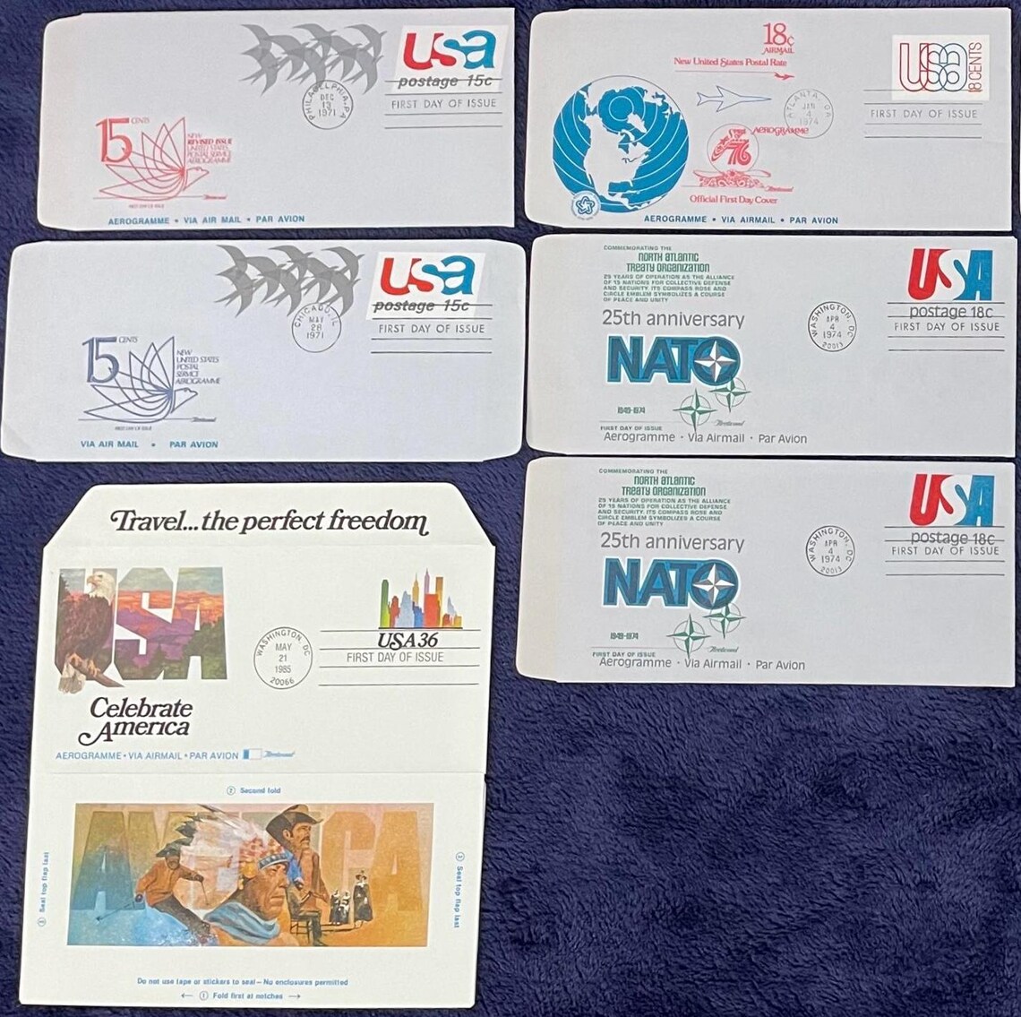 Collection of 12 US AIRMAIL AEROGRAMMES First Day Covers, UC44-UC63 ...