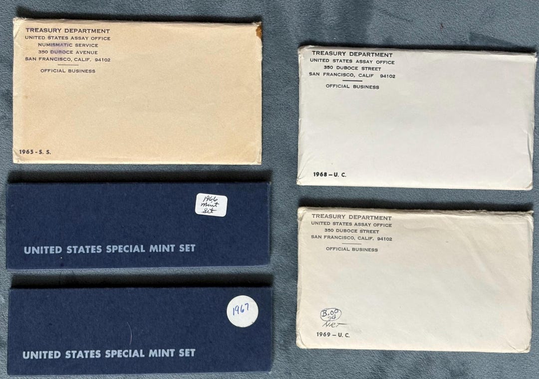 1965-1967 Special Mint Sets With 40% Silver Kennedy Halves; Plus 1968 ...