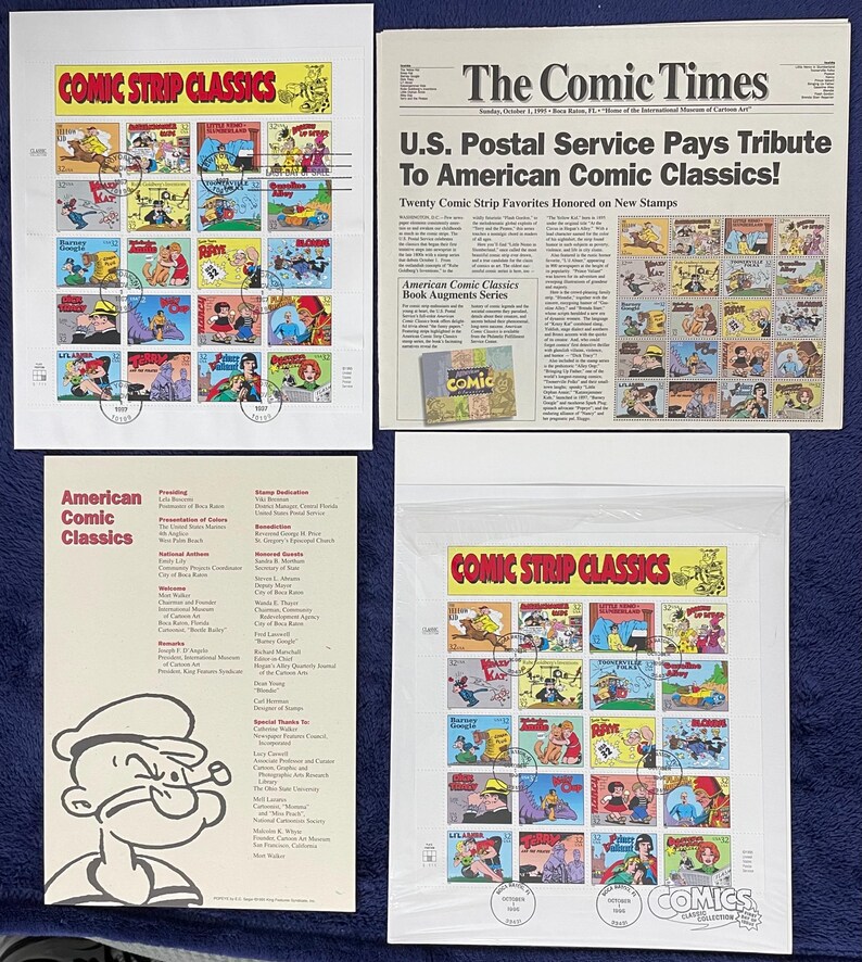COMIC STRIP CLASSICS; 1995 Program With Sheet of 20 First Day of Issue ...