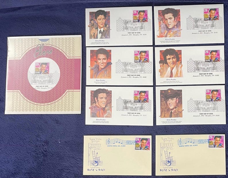Rare ELVIS PRESLEY Stamps; 1993 FDI Program, 2015 Music Icons First Day ...
