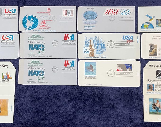 Collection of 12 US AIRMAIL AEROGRAMMES First Day Covers, UC44-UC63 ...