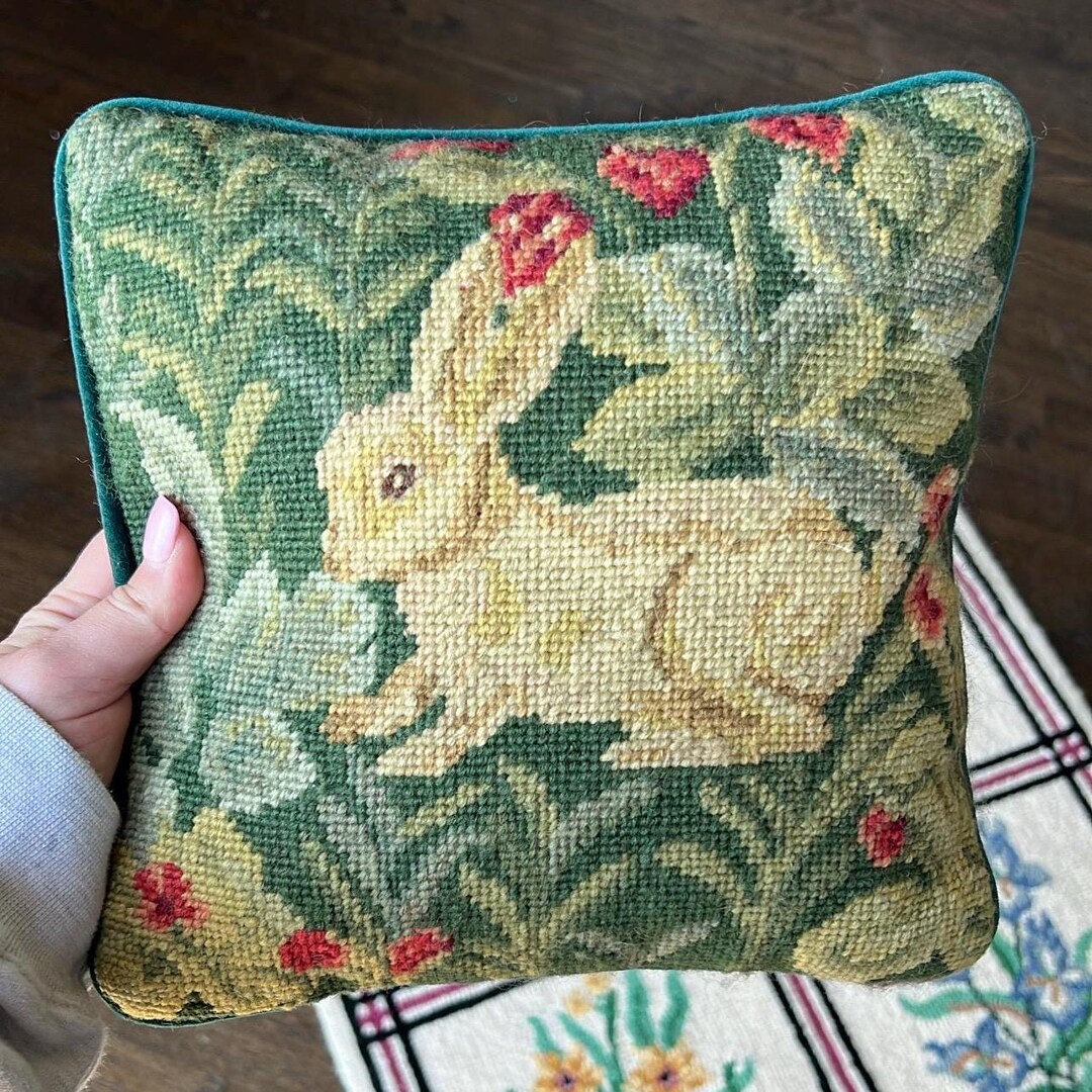 Vintage Needlepoint Rabbit Pillow 10 X 10 Inches - Etsy
