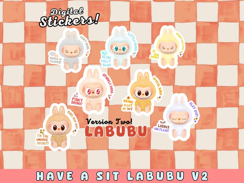 Cute Labubu V2 Words With Names Stickers PNG, Funny Cute Monster ...