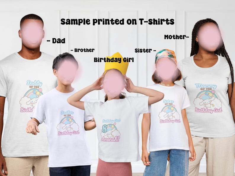 Editable Rainbow Bunny Kawaii PNG Birthday Girl, Cute Bunny PNG - Shirt ...