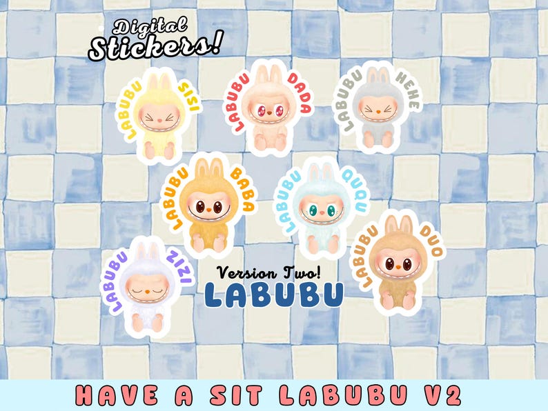 Labubu V2 Pastel with Names Stickers PNG, Funny Monster Png, Cute Names ...