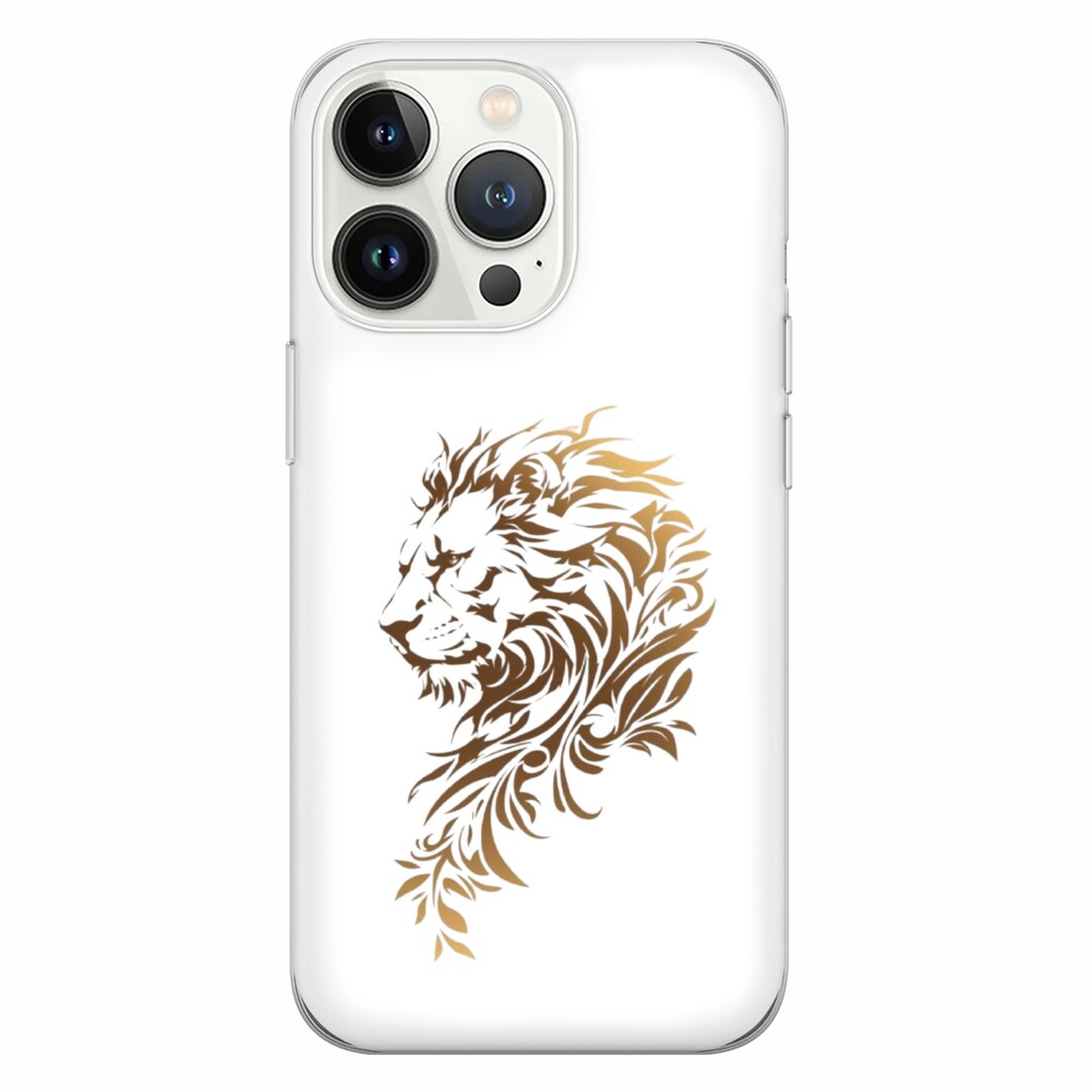 Gold Lion Phone Case Antique Line Art Cover for iPhone 16 Pro Max, 15 ...