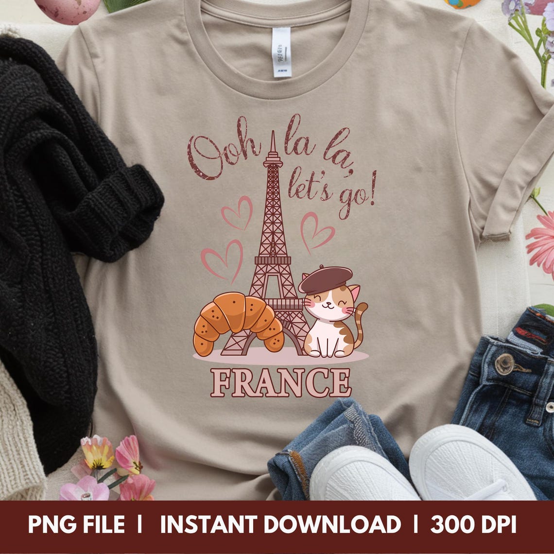 Paris Cat PNG: Kawaii French Kitty With Eiffel Tower (digital Download ...