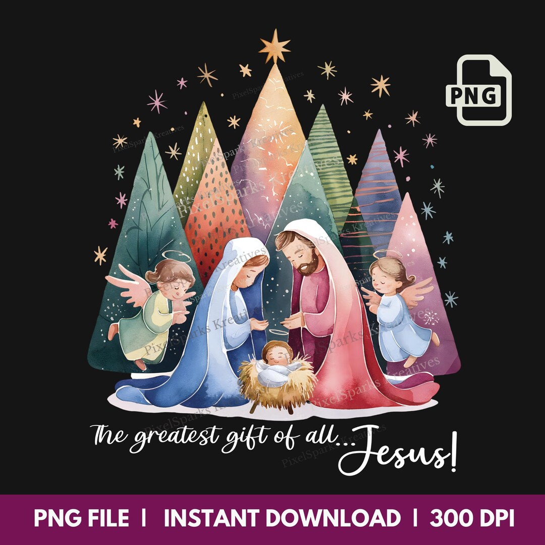 Pastel Christmas Nativity Scene PNG Abstract Watercolor Christmas Tree ...