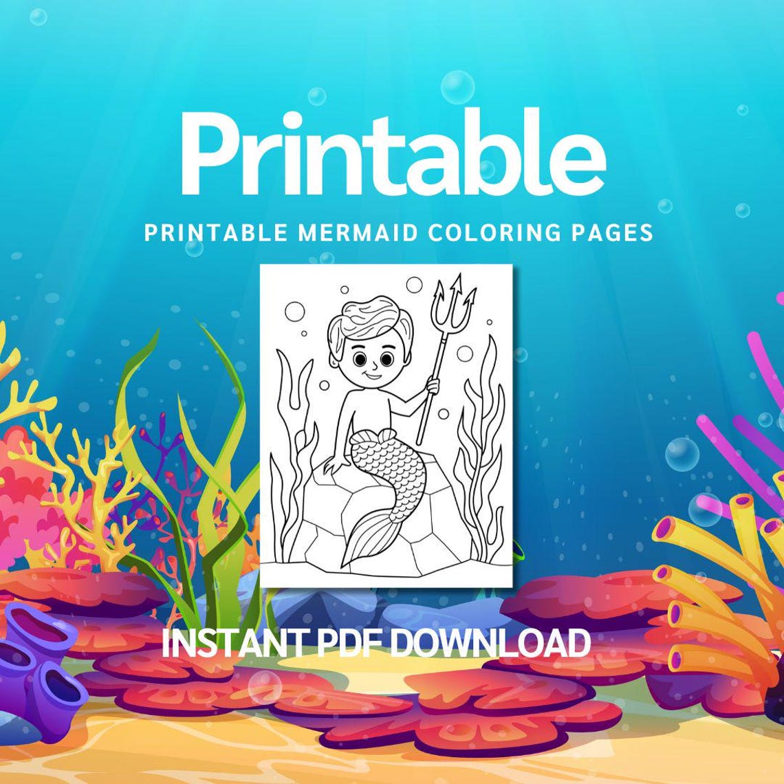 Printable Mermaid Boy Coloring Pages for Kids | Cute Little Mermaid Kid ...