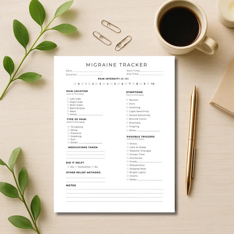 Migraine Tracker Printable Sheet: Instant PDF Download - Etsy