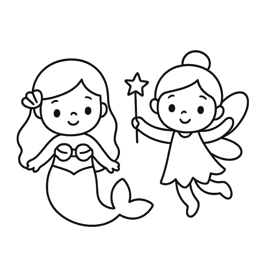 Mermaid & Fairy Coloring Pages for Preschoolers: Bold Line Art (PDF ...