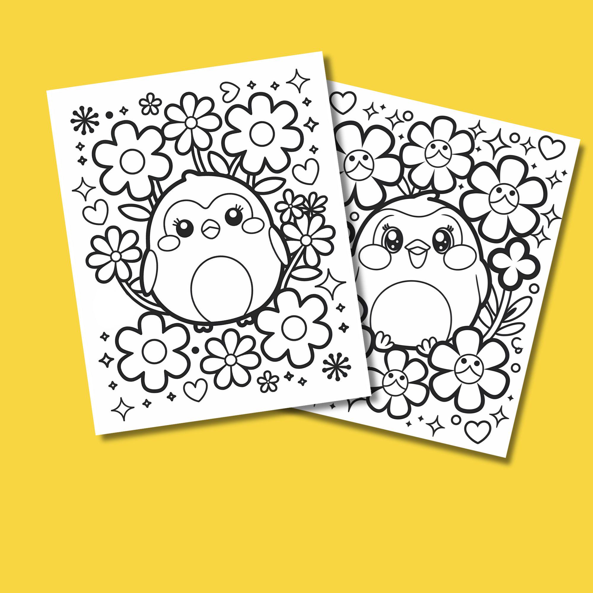 Printable Kawaii Chubby Bird Coloring Page | Cute and Easy Kawaii Bird ...