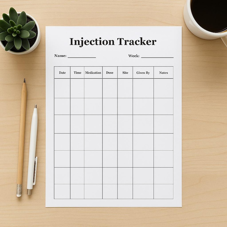Injection Log Sheet: Printable Injections Tracker, Instant PDF Download ...