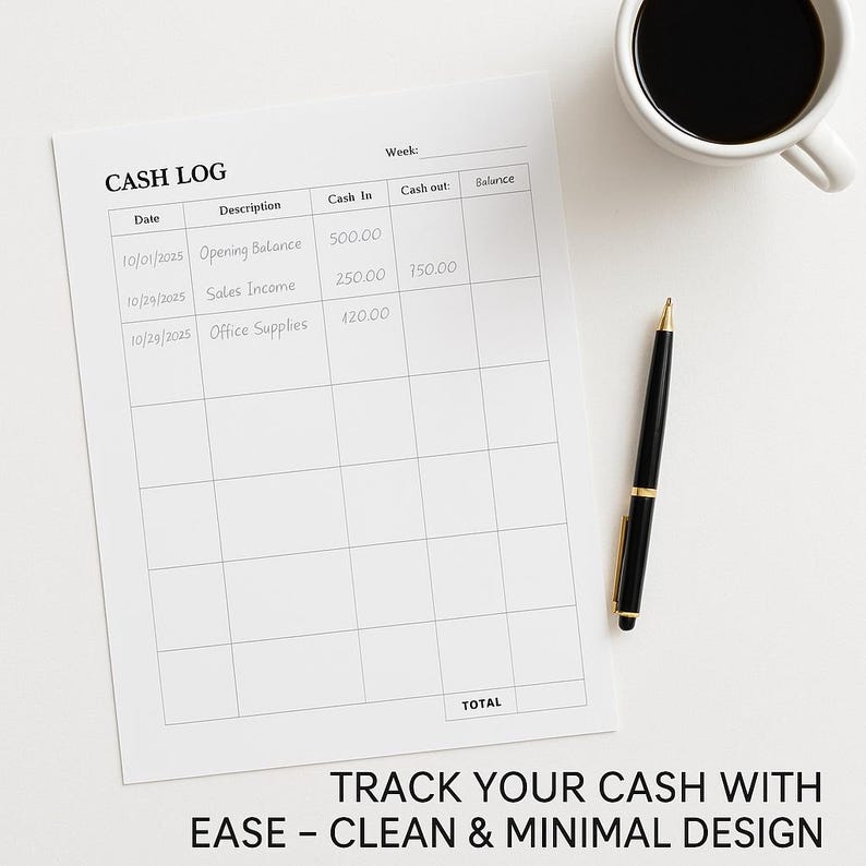 Cash Log Sheet Printable: Instant PDF Download - Etsy