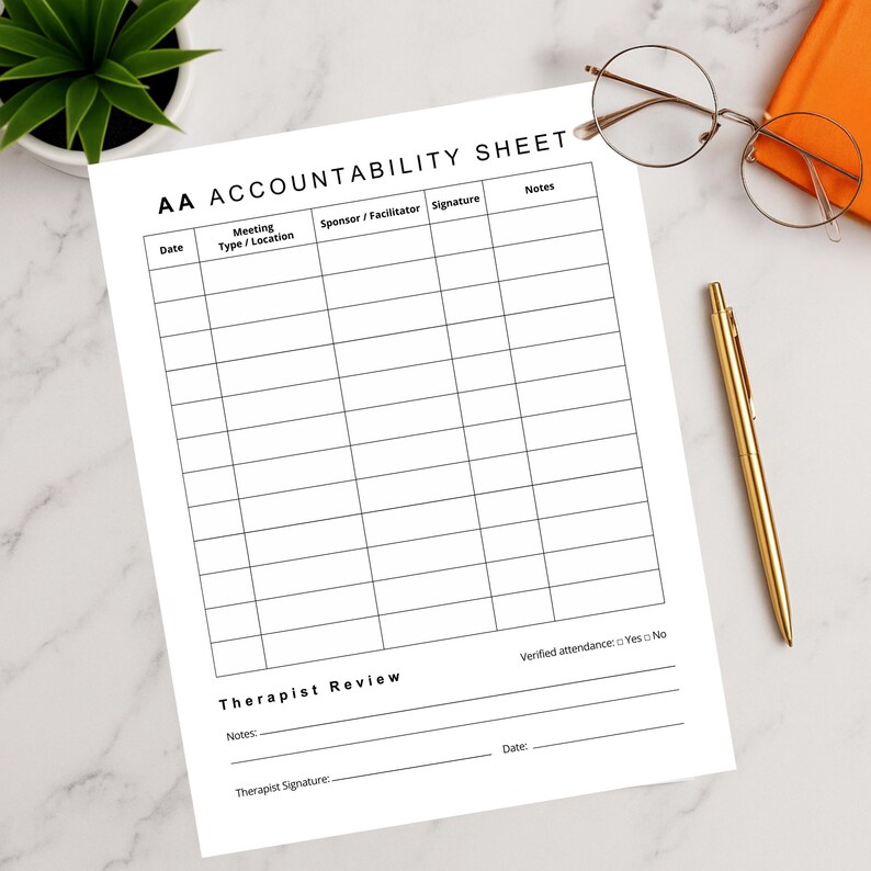 Printable AA Accountability Sheet: Meeting Attendance Tracker (PDF ...
