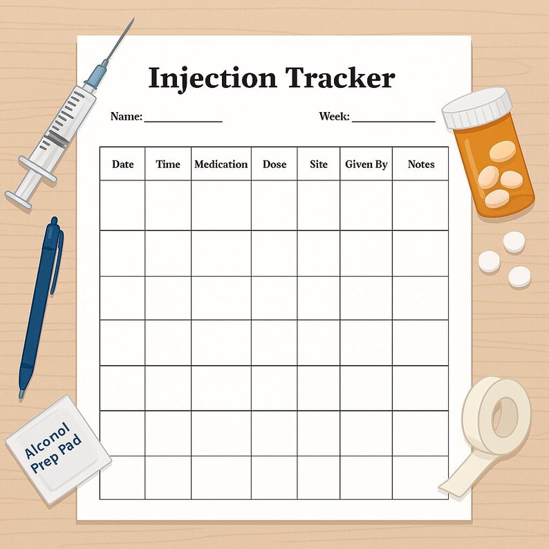 Injection Log Sheet: Printable Injections Tracker, Instant PDF Download ...