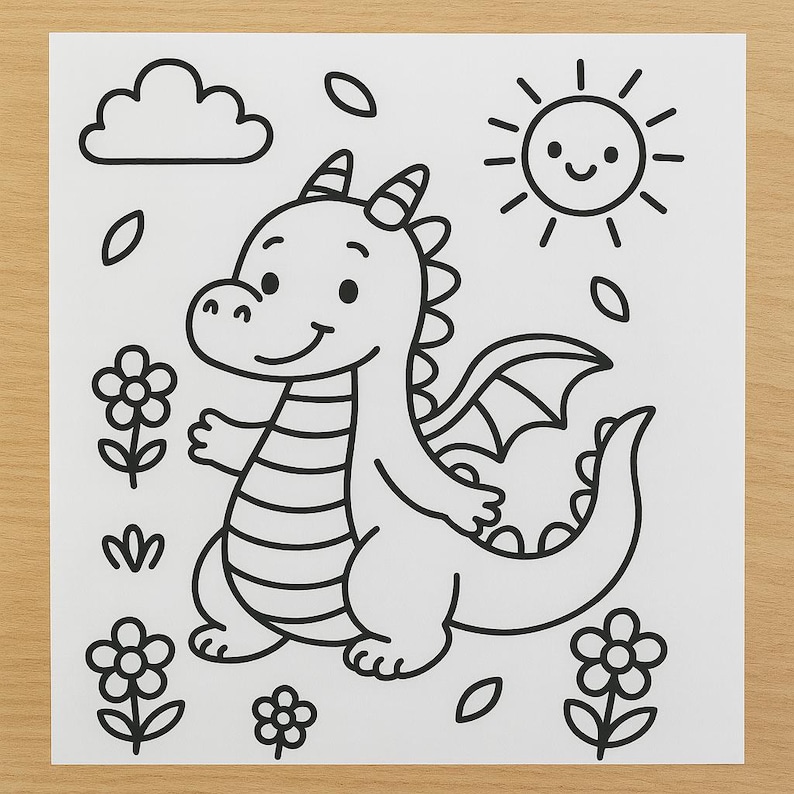 Cute Dragon Coloring Pages for Toddlers, Simple Art (instant PDF ...
