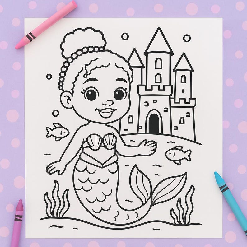 Black Girl Mermaid Coloring Pages for Kids - Instant PDF Download - Etsy