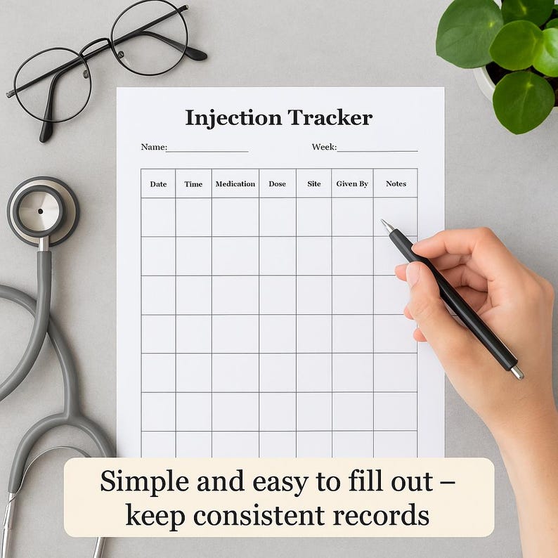 Injection Log Sheet: Printable Injections Tracker, Instant PDF Download ...