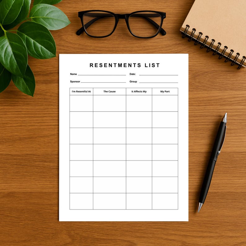 AA Step 4 Worksheet: Resentment Tracker for Recovery (instant PDF ...