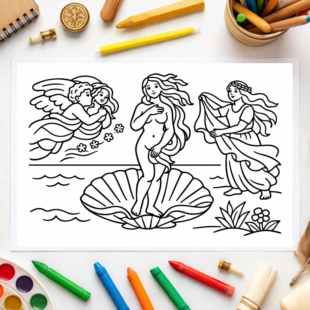 Birth of Venus Coloring Page for Kids: Printable Botticelli Line Art ...