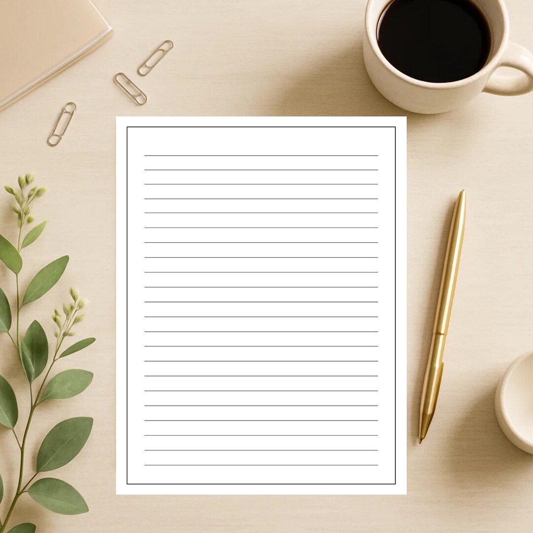 Printable Lined Paper With Border: U.S. Letter Size, Instant PDF ...