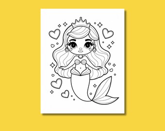 A-Z Fantasy Coloring Page Cute Mermaid Princess for Kids - Etsy