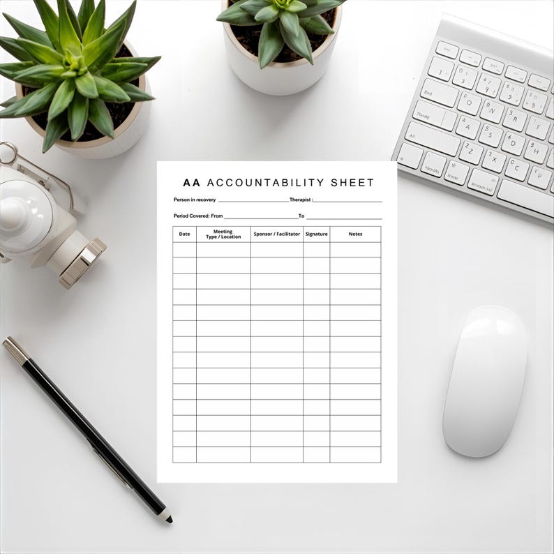 Printable AA Accountability Sheet: Meeting Attendance Tracker (PDF ...