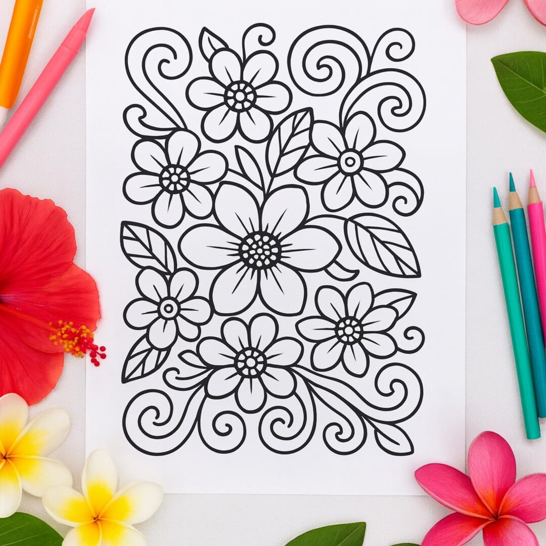 Printable Swirls and Flowers Coloring Pages: Instant PDF Download - Etsy