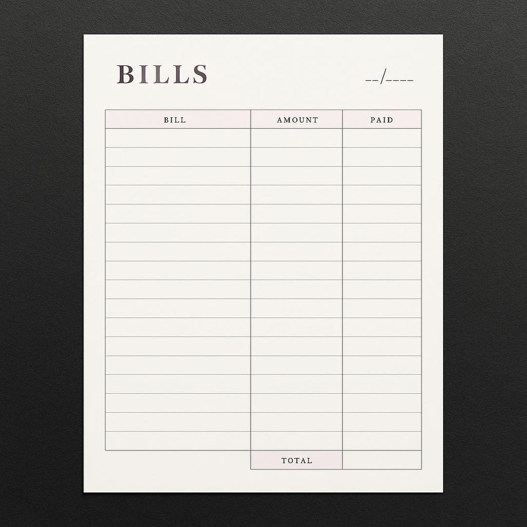 Printable Bill Tracker | Large Print Bill Organizer PDF | Minimalist ...