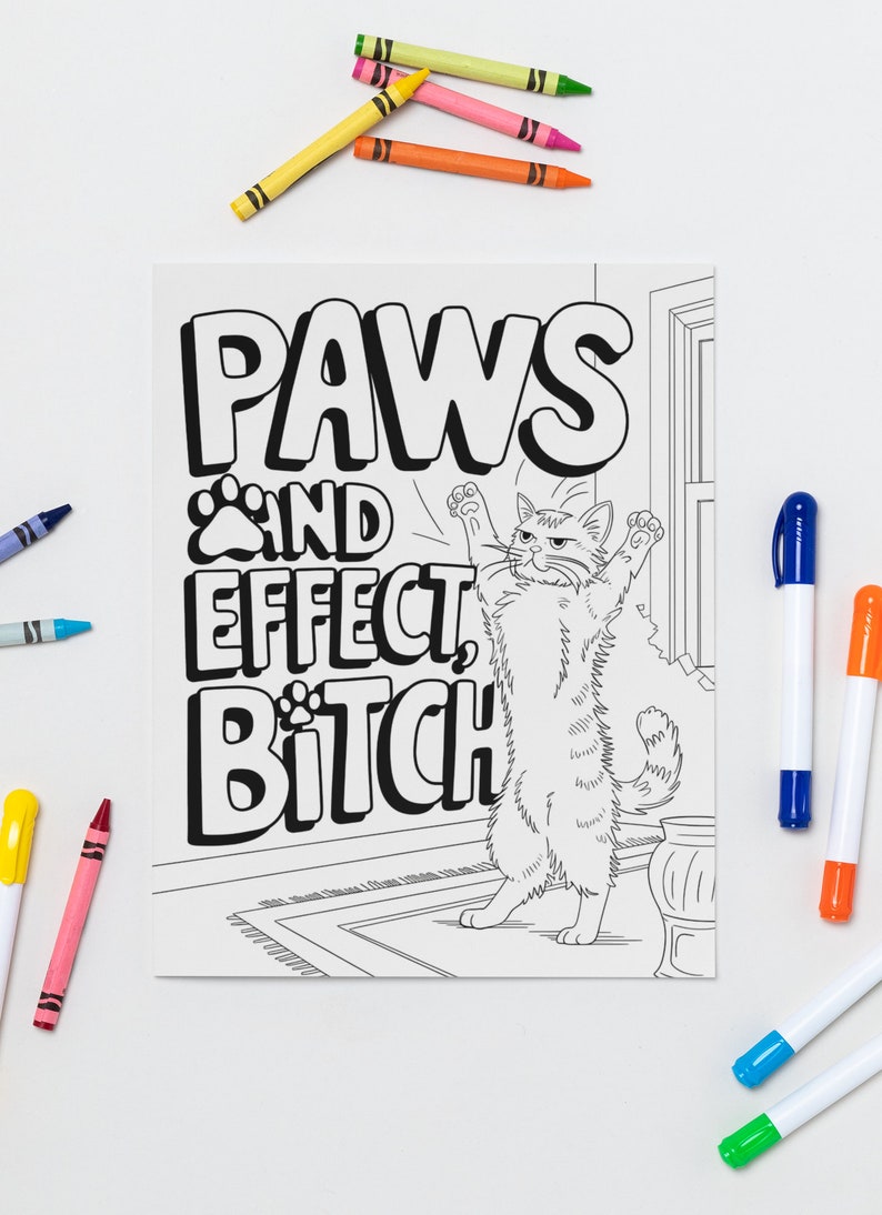 Swearing Cat Coloring Book Funny Cat Quotes Printables Digital Download ...