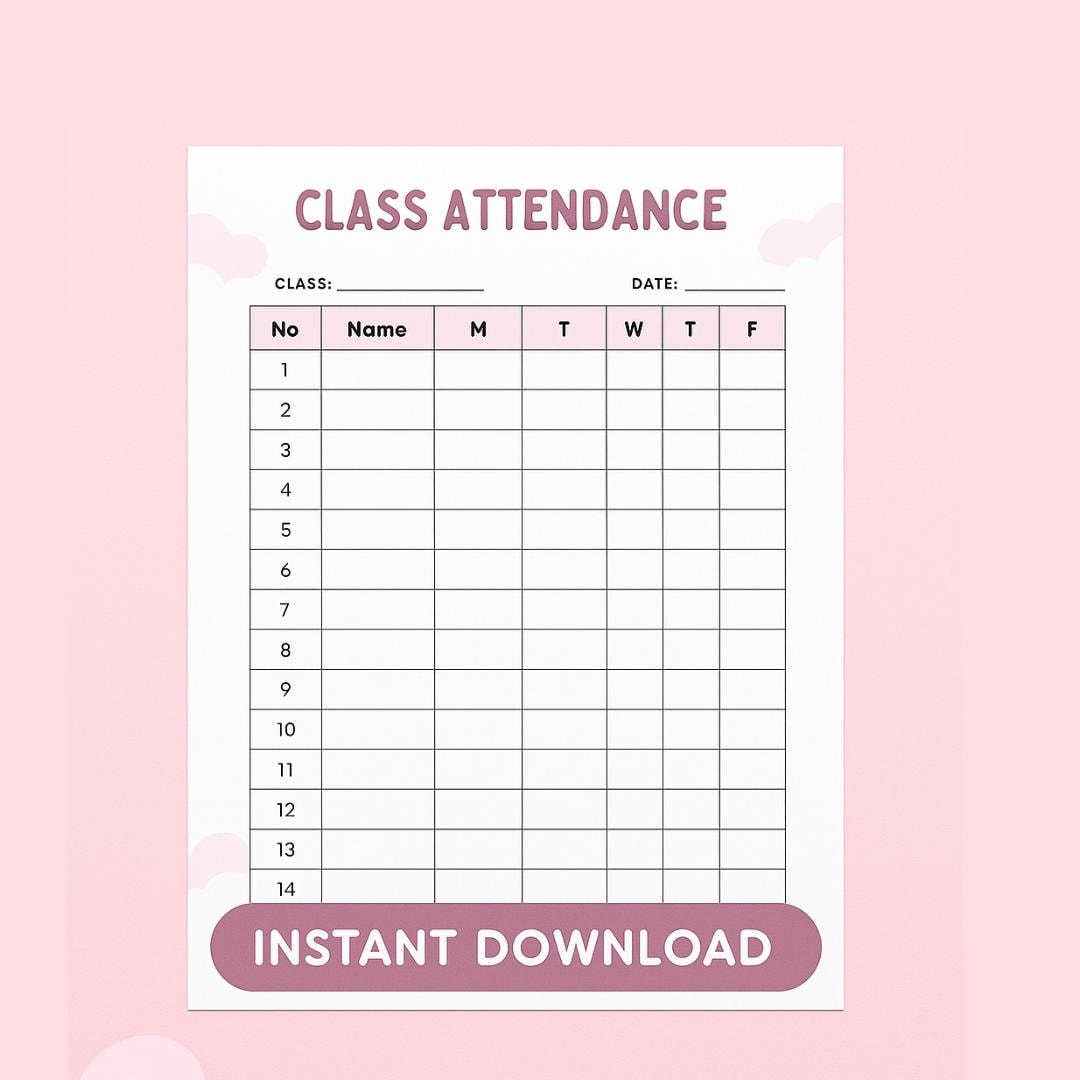Printable Attendance Log | Cute Pastel Class Attendance Sheet Printable ...