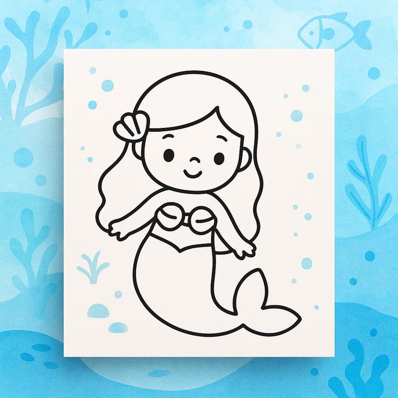 Mermaid & Fairy Coloring Pages for Preschoolers: Bold Line Art (PDF ...
