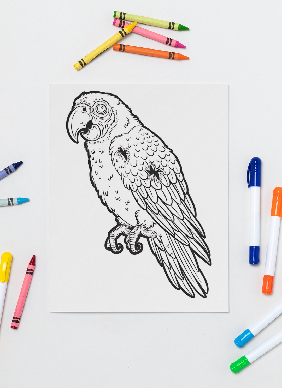 Easy and Creepy Kawaii Parrot Coloring Page Digital Download Cute and ...