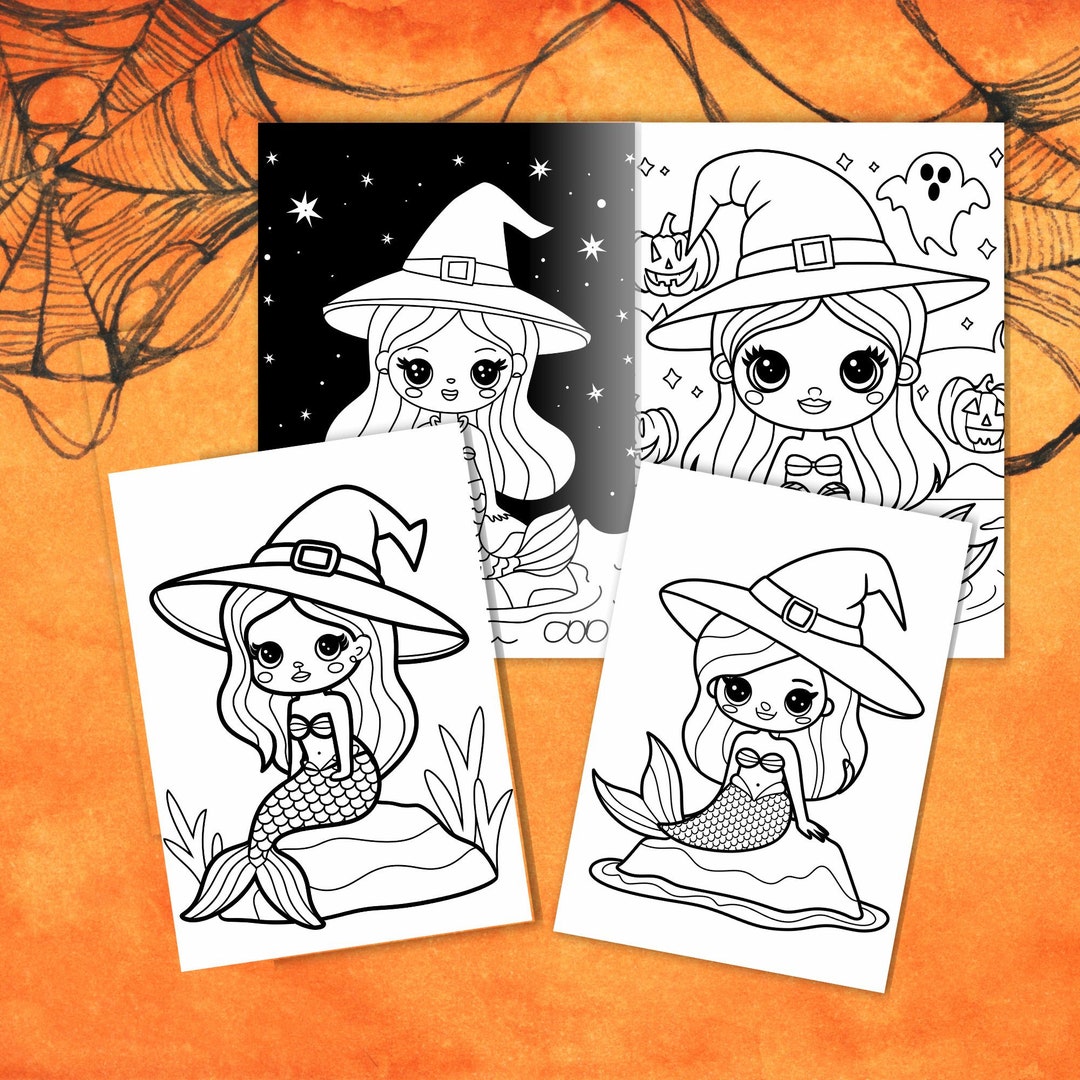 Mermaid With a Witch Hat | Printable Mermaid Coloring Sheets for Kids ...