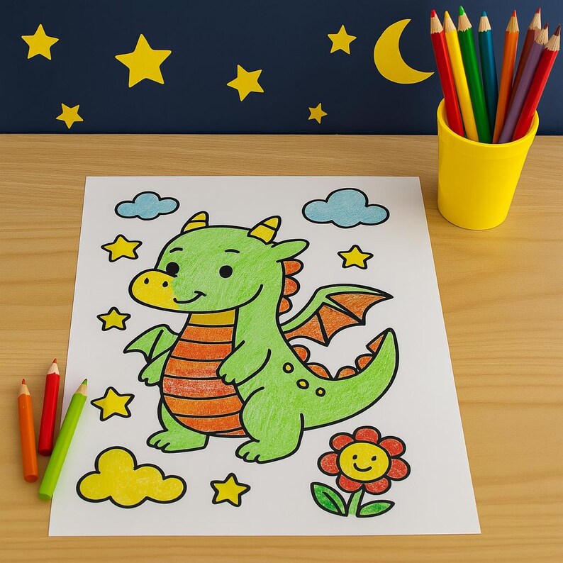 Dragon Coloring Pages for Toddlers, 8 Designs (instant PDF Download ...