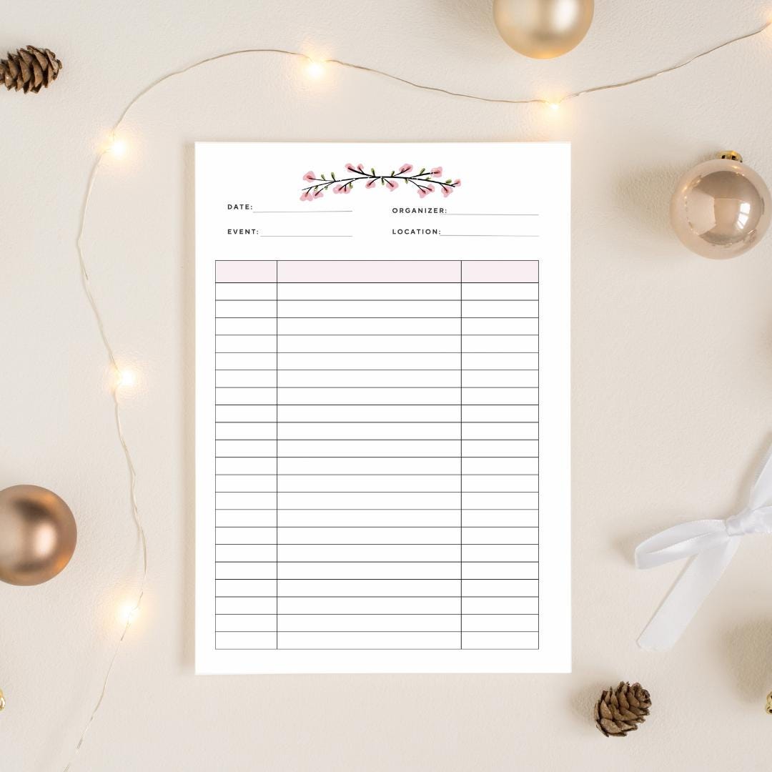 Printable Floral Attendance Log Sheet: Event Sign-in Sheets (PDF ...
