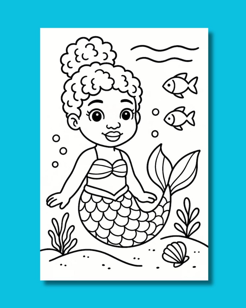 Black Girl Mermaid Coloring Pages for Kids - Instant PDF Download - Etsy