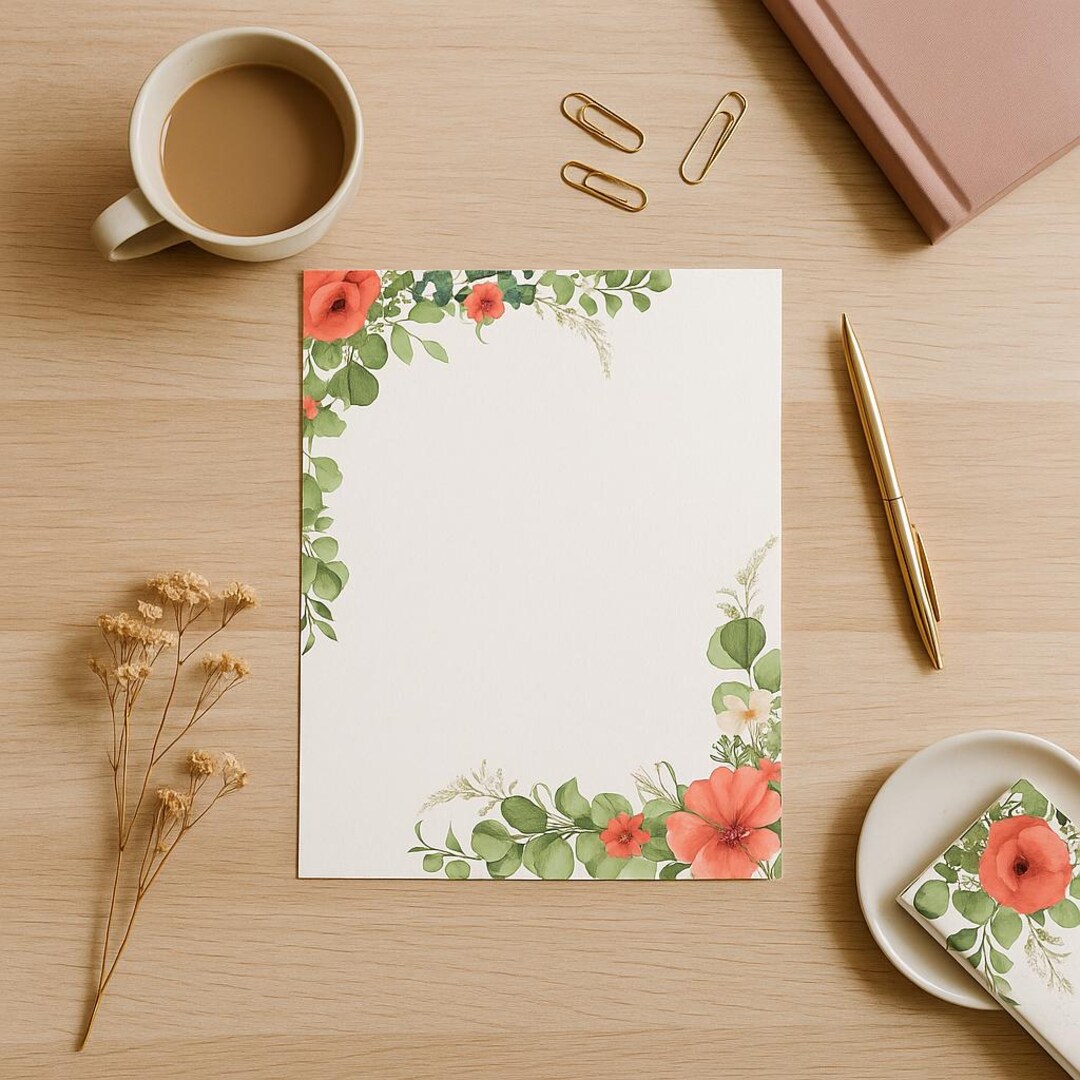 Red Floral Letter Writing Paper, Instant PDF Download - Etsy UK