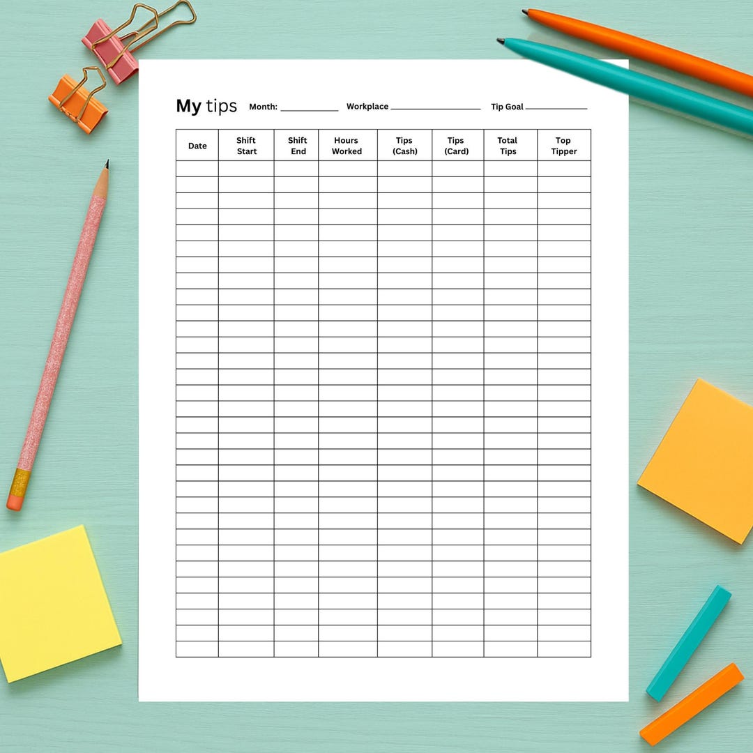 Printable Tip Log Page: Instant Tip Tracker PDF Download - Etsy