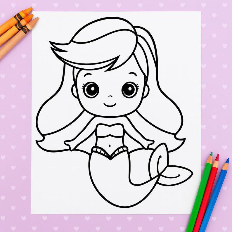 Mermaid Coloring Pages for Kids – 5 Easy Printable Sheets (digital ...