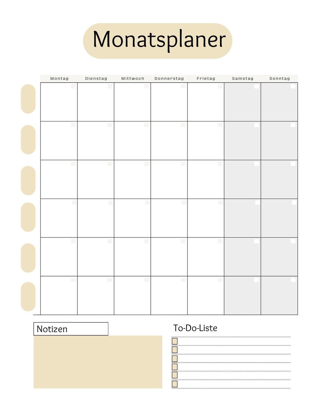 Printable Planner, Monatsplaner, Wochenplan, Stundeplanner, Digital ...