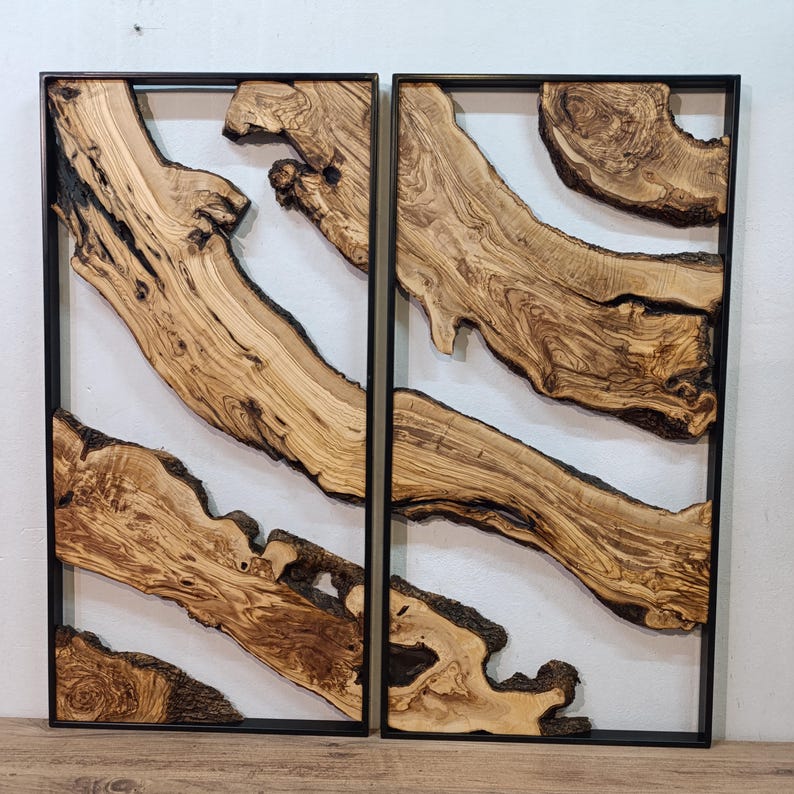 Set of 2 Olive Wood Wall Art, Olive Wood Wall Decor, Wood Wall Art ...