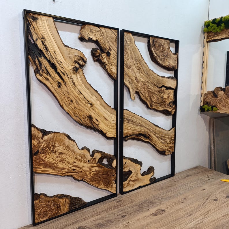 Set of 2 Olive Wood Wall Art, Olive Wood Wall Decor, Wood Wall Art ...